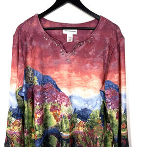 Alfred Dunner | Tops | Mountain Scene Top Pink Blue Colorful Alfred ...